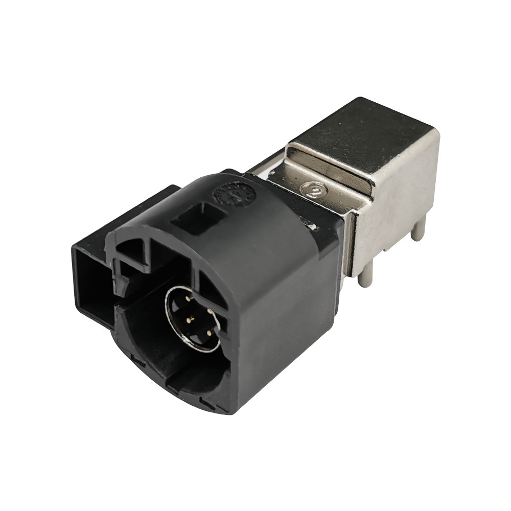 Code A Plug 90 Degree FAKRA RF Connector , 4+2Pin PCB Mount Coaxial ...