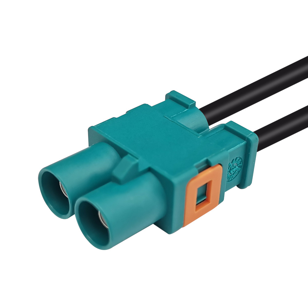 Automotive Double FAKRA Cable Connector Crimp Z Code Jack Waterblue Color