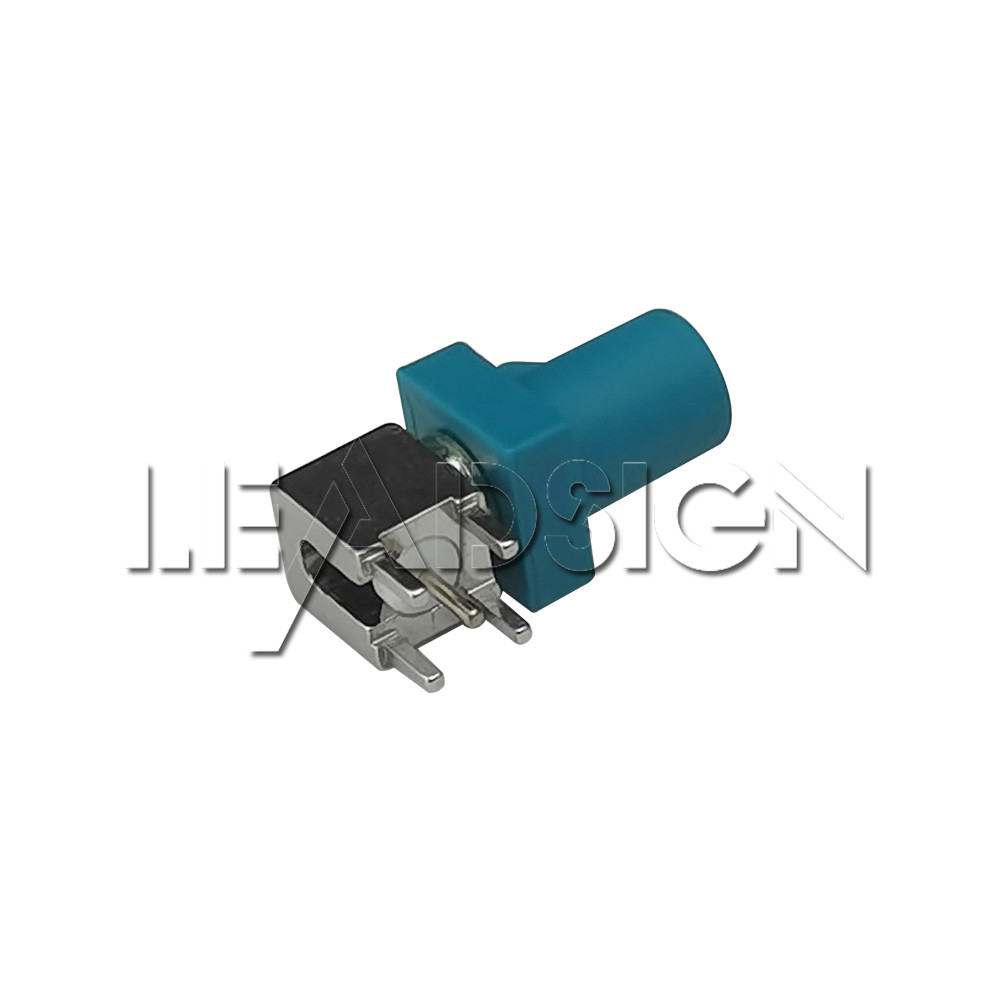 Fakra Code Z Water Blue Right Angle PCB Connector for Infotainment Systems