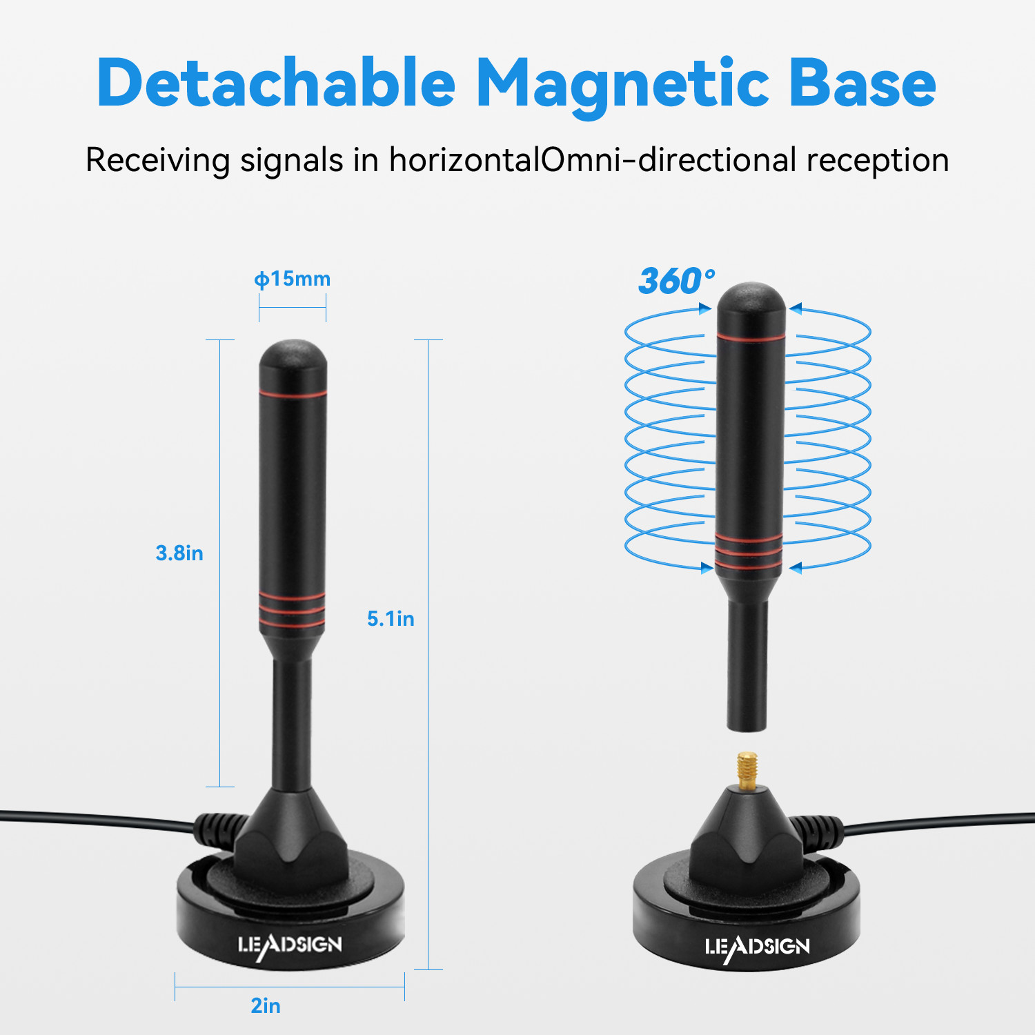 Leadsign Digital Indoor Outdoor TV Antenna with Magnetic Base and 16.5 ...
